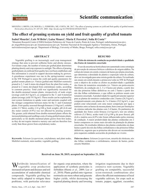 Pdf The Effect Of Pruning Systems On Yield And Fruit Quality Of Grafted Tomato