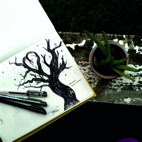 Aesthetic Tree Drawing In A Notebook