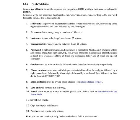 Solved 1 Problem Statement Validate The Fields In The Given