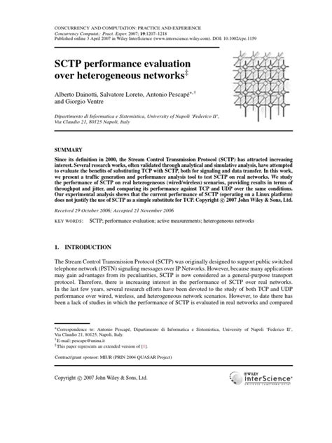 sctp performance evaluation over heterogeneous networks pdf network