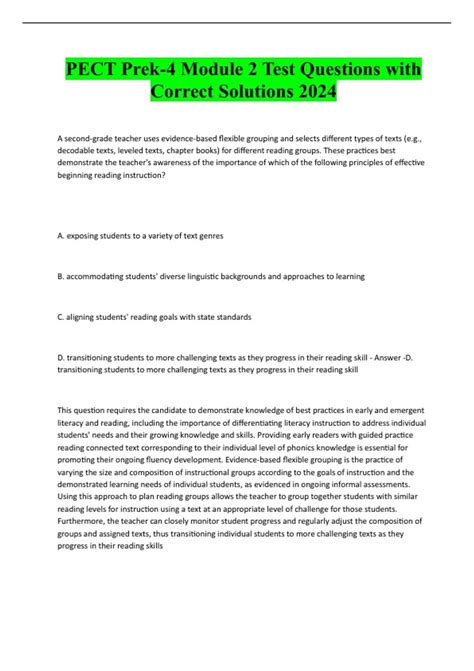 pect prek 4 module 2 test questions with correct solutions 2024 pect