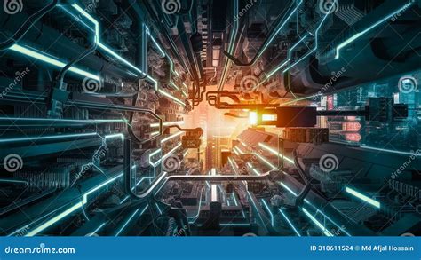 Connecting Data Center On Global Networking In Server Room Of Storage Stock Illustration