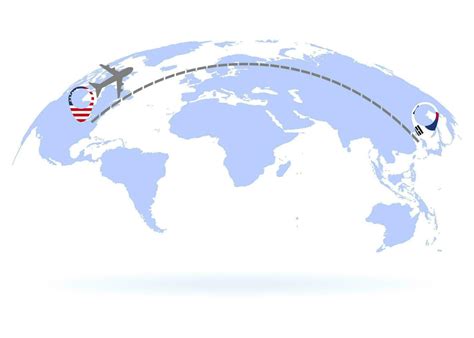 Flight From Usa To South Korea Above World Map Airplane Arrives To