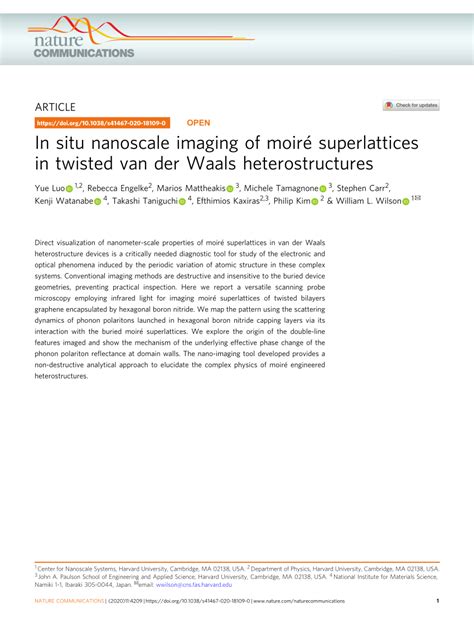 Pdf In Situ Nanoscale Imaging Of Moiré Superlattices In Twisted Van Der Waals Heterostructures