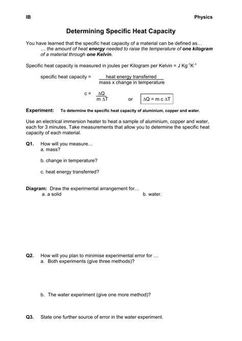 Determining Specific Heat Capacity Sjhs Ib