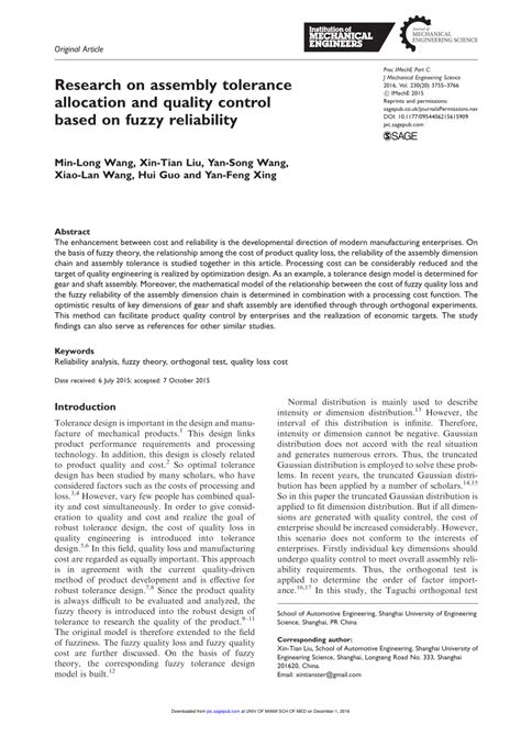 Pdf Research On Assembly Tolerance Allocation And Quality Control