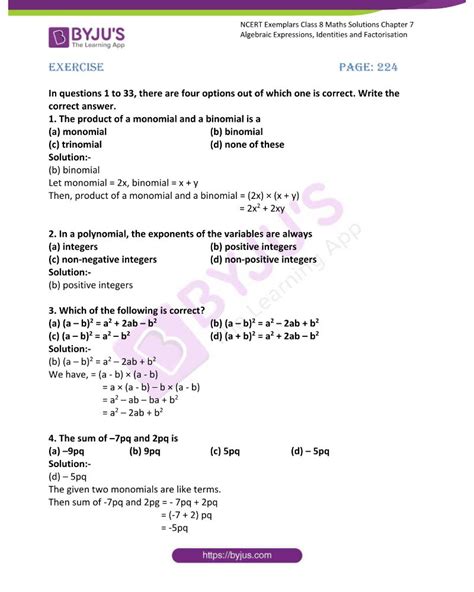 Ncert Exemplar Class 8 Maths Solutions Chapter 7 Algebraic Expressions And Identities