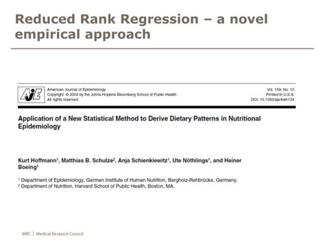 Ppt Reduced Rank Regression A Powerful Statistical Method For Identifying Empirical Dietary
