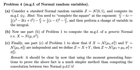 Solved Problem 4 Mgf Of Normal Random Variables A