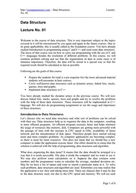 E Computer Notes Introduction To Data Structures Doc