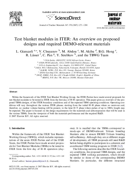 Pdf Test Blanket Modules In Iter An Overview On Proposed Designs And Required Demo Relevant