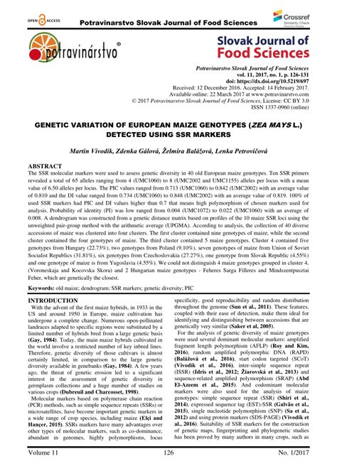 Pdf Genetic Variation Of European Maize Genotypes Zea Mays L