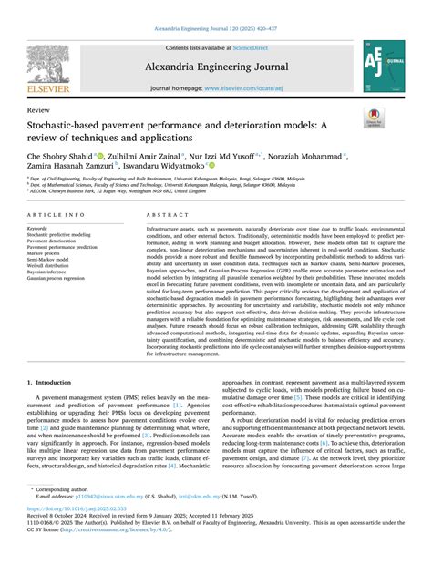Pdf Stochastic Based Pavement Performance And Deterioration Models A Review Of Techniques And