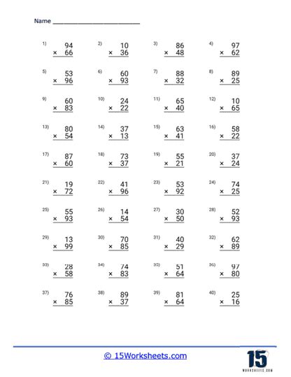2 digit by 2 digit multiplication worksheets 15