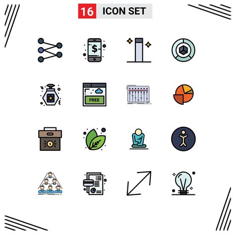 Set Of 16 Vector Flat Color Filled Lines On Grid For Party Perfume Wand Packing Graph Editable