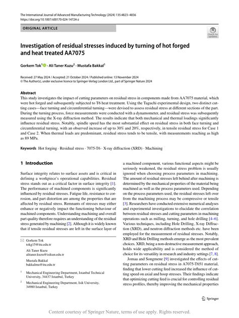 Investigation Of Residual Stresses Induced By Turning Of Hot Forged And Heat Treated Aa7075