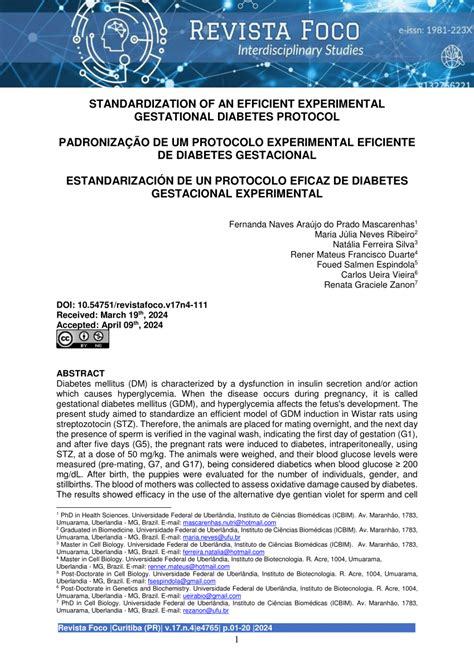 Pdf Standardization Of An Efficient Experimental Gestational Diabetes