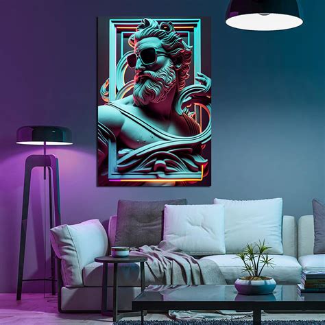 Картина в стилі Cyberpunk статуя грецького бога в неоні