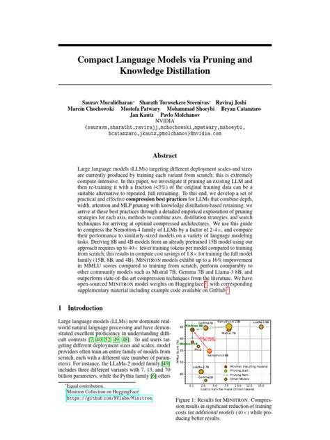 Compact Language Models Via Pruning And Knowledge Distillation Pdf