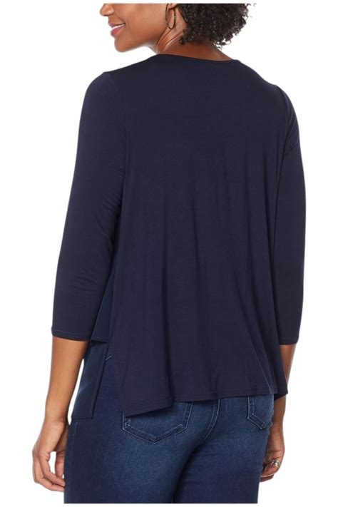Dg2 By Diane Gilman Womens Double Layer Mixed Sleeve Easy Tee Navy Ebay
