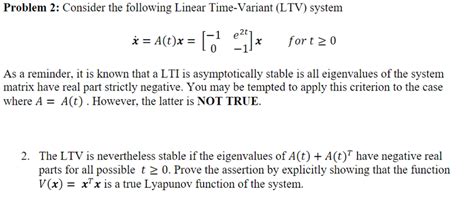 solved problem 2 consider the following linear time variant