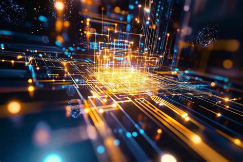 Futuristic Quantum Computer Processing Data With Glowing Circuits Stock Image Image Of