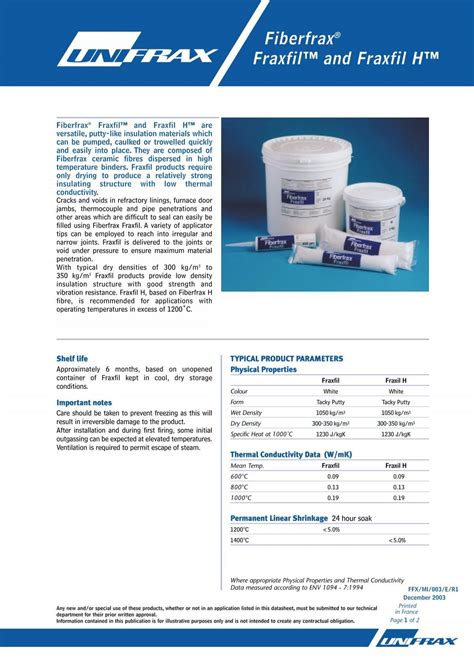 Fiberfrax® Fraxfil™ And Fraxfil H™ Sig Technical Insulation