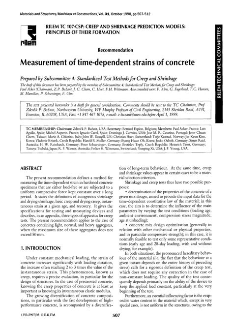 Pdf Rilem Tc 107 Csp Creep And Shrinkage Prediction Models Principles Of Their Formation