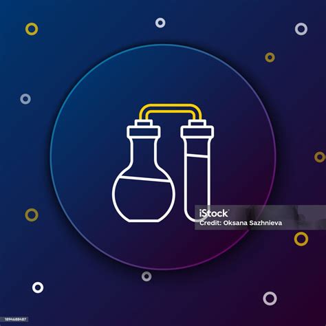 파란색 배경에 격리 된 라인 테스트 튜브 및 플라스크 화학 실험실 테스트 아이콘 실험실 유리 제품 기호 다채로운 개요 개념 벡터 건강 진단에 대한 스톡 벡터 아트 및 기타