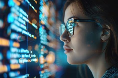 Premium Photo Woman Analyzing Digital Data Streams