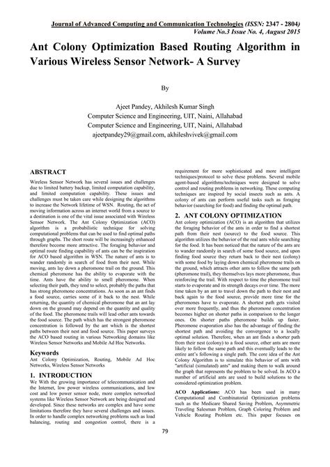 ant colony optimization based routing algorithm in various wireless sensor network a survey