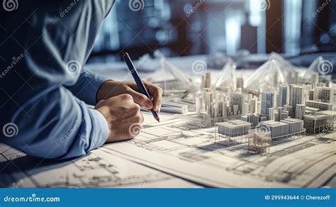 Engineer Architect Develops A Layout Of Architecture Stock Illustration Illustration Of