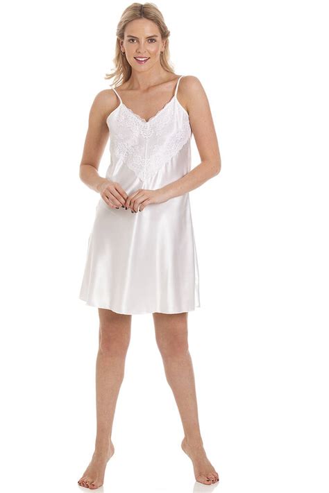 British Made White Bridal Short Satin Nightdress With Lace Detail