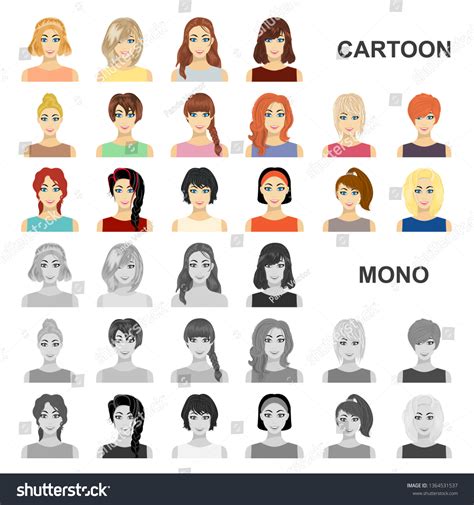 Types Female Hairstyles Cartoon Icons Set ภาพประกอบสตอก 1364531537 Shutterstock