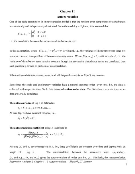 Chapter 11 Regression Autocorrelation Chapter 11 Autocorrelation One Of The Basic Assumption