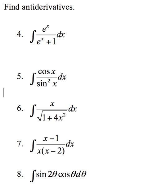 Solved Find Antiderivatives Integral E X E X 1 Integral