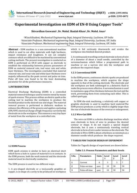 Experimental Investigation On Edm Of En 8 Using Copper Tools Pdf