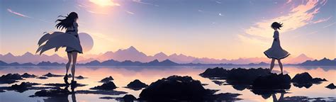 3540x1080 Resolution Anime Girl Walking On Water Hd Ai Art 3540x1080