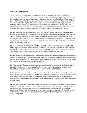 PASSED D081 V5 QBM3 Task 1 Course Assessment Code D081 Version 5 QBM Babe Name Sarah Bell