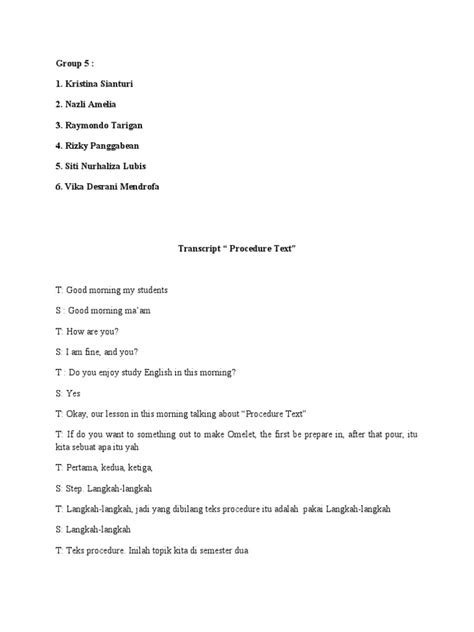 Transcript Procedure Text Group 5 Pdf