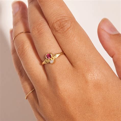 Tiny Hands Ruby And Diamond Ring In 18k Gold Catbird