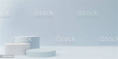 3단계 3d 실린더 연단 받침대 또는 제품 진열대가 있는 빈 하늘색 클린룸 3d 렌더링 0명에 대한 스톡 사진 및 기타 이미지 0명 3차원 형태 개체 그룹 Istock