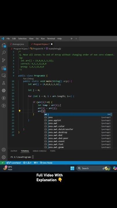 Move All Zeroes To End Of Array Shorts Coding Dsa Java Youtube