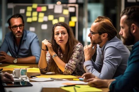 Premium Ai Image A Photo Of A Team Brainstorming And Discussing Ideas In A Creative Workspace