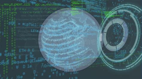 animation of data processing and globe over world map stock video