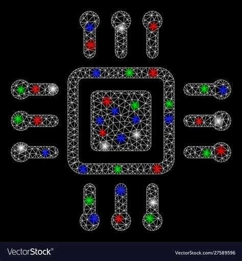 Bright Mesh Network Processor With Light Spots Vector Image