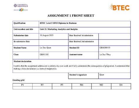 5120 Assignment 1 Frontsheet Final Assignment 1 Front Sheet Qualification Btec Level 5 Hnd