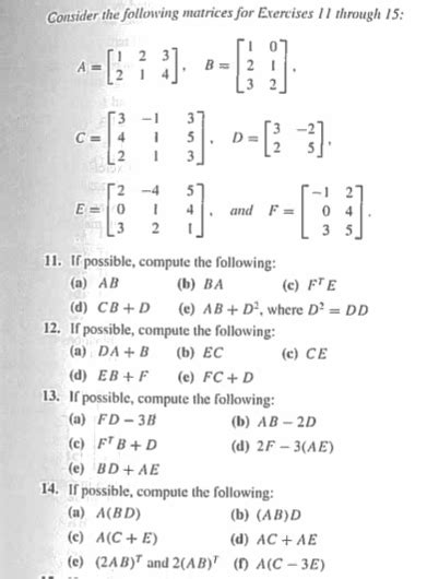 solved consider the following matrices for exercises 11