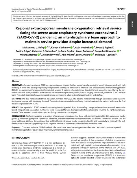 Pdf Regional Extracorporeal Membrane Oxygenation Retrieval Service During The Severe Acute