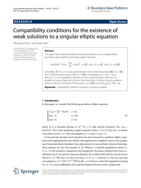 Pdf Compatibility Conditions For The Existence Of Weak Solutions To A